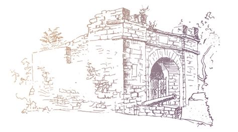 벡터는 손으로 그린 빈티지 풍경 잉크와 펜 스케치를 추적합니다 러시아 아나파시에있는 제노바 요새의 고대 유적과 유적 일러스트레이션에 대한 스톡 벡터 아트 및 기타 이미지