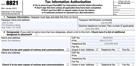 Irs Form 8821 Instructions Tax Information Authorization