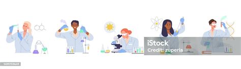 실험실에 있는 사람들 항바이러스 치료법을 발견하는 남성 여성 과학자 캐릭터 화학 과학에 대한 스톡 벡터 아트 및 기타 이미지