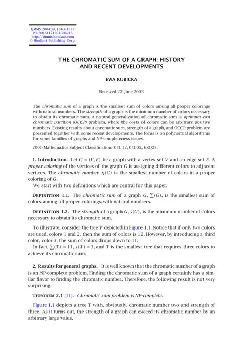 PDF The Chromatic Sum Of A Graph History And Recent Developments