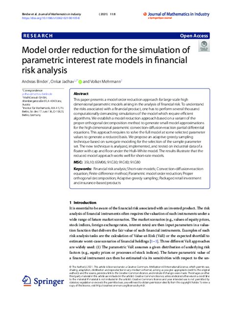 Pdf Model Order Reduction For The Simulation Of Parametric Interest