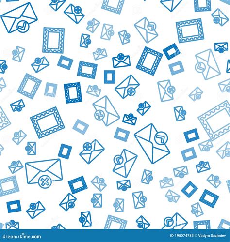 Set Line Delete Envelope Envelope And Check Mark And Postal Stamp On Seamless Pattern Vector