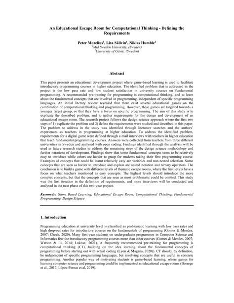 Pdf An Educational Escape Room For Computational Thinking Defining