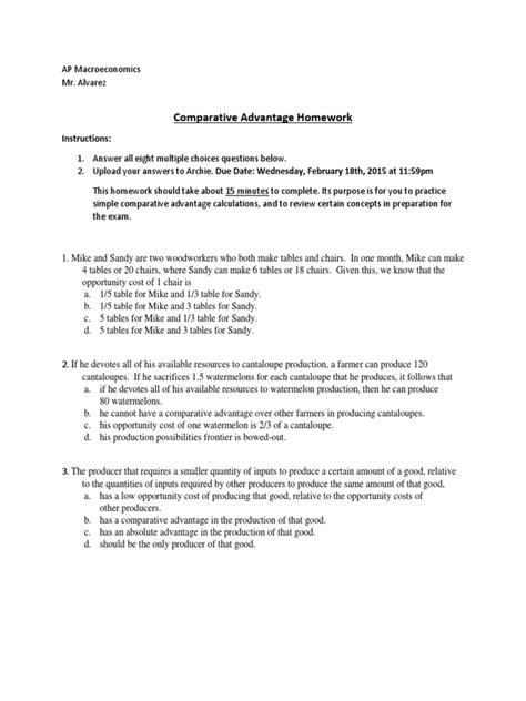 Comparative Advantage Homework Pdf Comparative Advantage
