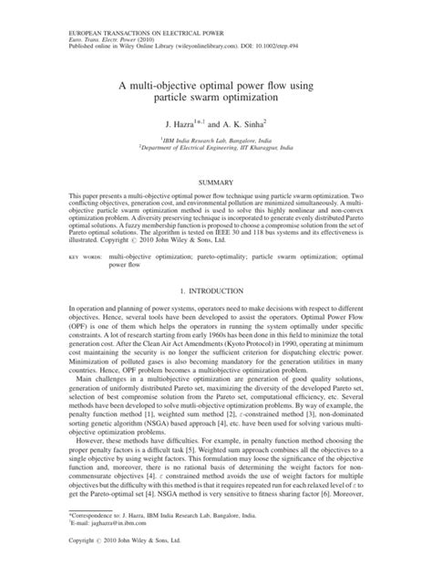 A Multi Objective Optimal Power Flow Using Particle Swarm Optimization Hazra Sinha 2010