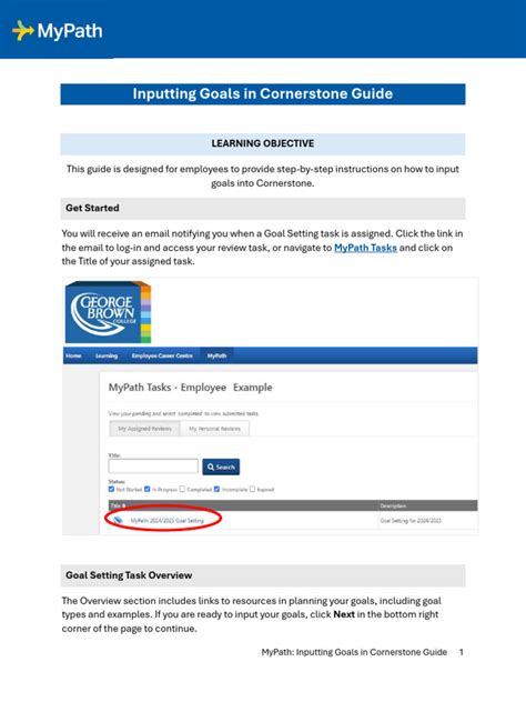 mypath inputting goals in cornerstone guide pdf goal setting