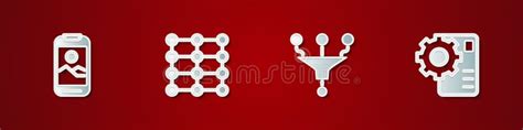 Set Mobile Phone Neural Network Funnel Filter And Icon Vector Stock
