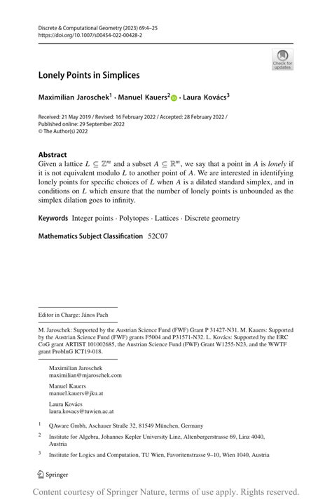 Pdf Lonely Points In Simplices