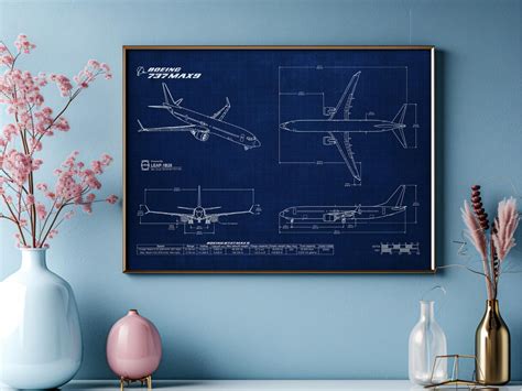 Boeing 737 Max 9 Horizontal Blueprint Premium Poster Aviation Wall Art