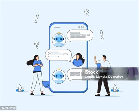챗봇 벡터 일러스트레이션 플랫 작은 가상 스마트 폰 대화 사람 개념 사용자를 위한 Ai 로봇 어시스턴트 사교모임에 대한 스톡 벡터 아트 및 기타 이미지 Istock