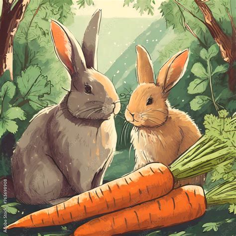 당근과 귀여운 토끼 Stock Illustration Adobe Stock