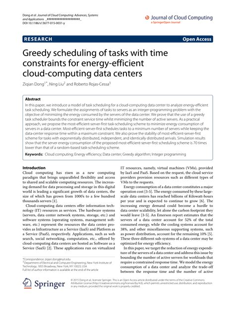 Pdf Greedy Scheduling Of Tasks With Time Constraints For Energy Efficient Cloud Computing Data