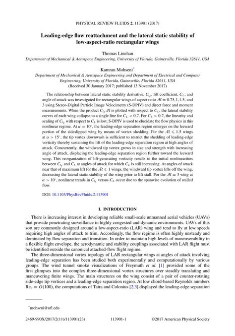 Pdf Leading Edge ﬂow Reattachment And The Lateral Static Publications