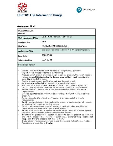 Btec Level 3 Unit 18 Assignment 2 Kandy Batch 2 Unit 18 The Internet Of Things Assignment