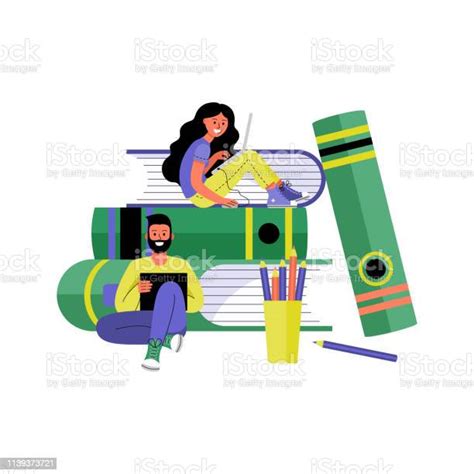 노트북을 가진 남자와 여자 온라인 교육 및 자유롭게 개념 벡터 일러스트입니다 개념에 대한 스톡 벡터 아트 및 기타 이미지 개념 교습 교육 Istock