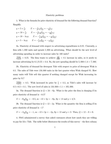 Elasticity Problems Solutions Elasticity Problems What Is The Formula For Price Elasticity Of
