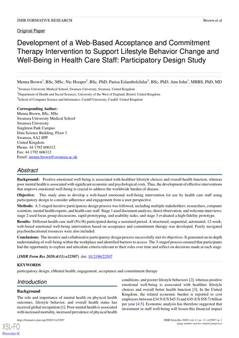 Pdf Participatory Design Development Of A Web Based Acceptance And Commitment Therapy