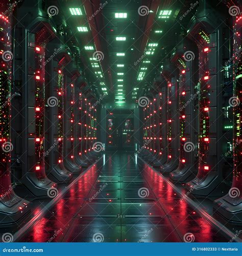 Futuristic Data Center Advanced Security Measures And Encryption Systems Stock Illustration
