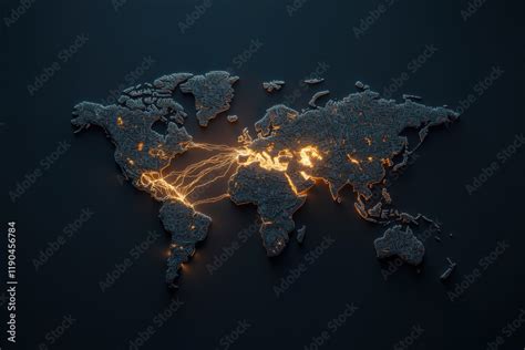 Illuminated World Map Visualizing Global Connections And Pathways Through Light Representation