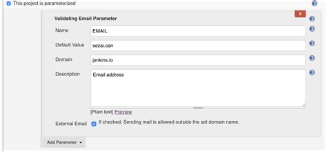 validating email parameter jenkins plugin