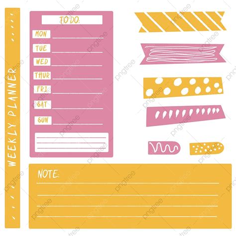 주간 플래너 귀여운 일러스트 핑크 Png 노트 메모 메모지 스티커 종이 템플릿 Psd 다운로드 디자인 자료 다운로드