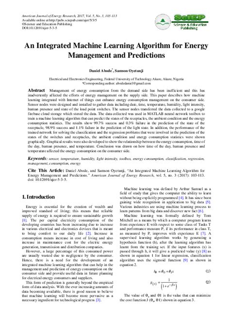 Pdf An Integrated Machine Learning Algorithm For Energy Management