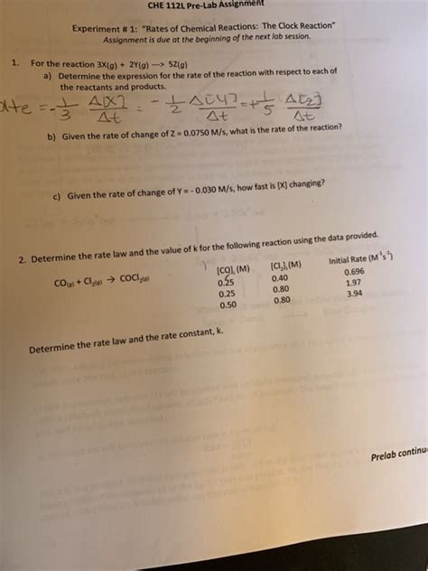 Solved CHE 112L Pre Lab Assignment Experiment 1 Rates Of Chegg