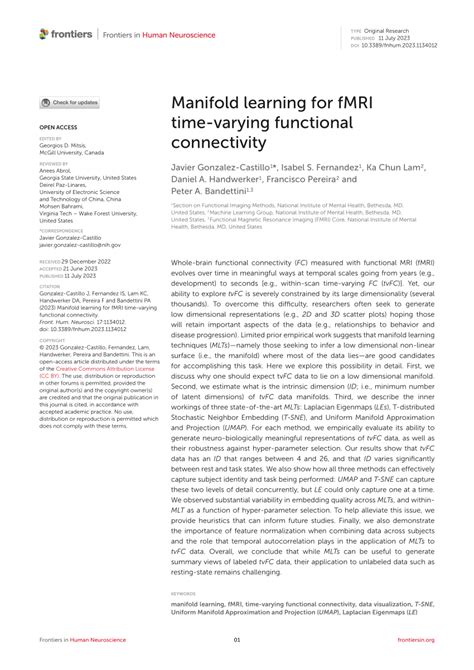 Pdf Manifold Learning For Fmri Time Varying Functional Connectivity