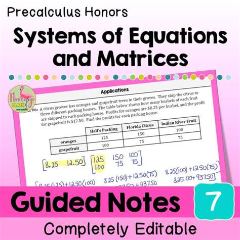 Systems Of Equations And Matrices Guided Notes Unit 7 Precalculus