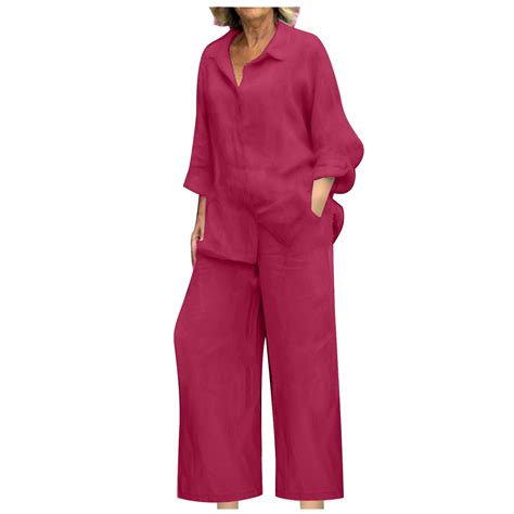 Jalioing 2 Piece Sets For Women Cotton Linen Plus Size Lounge Set Long