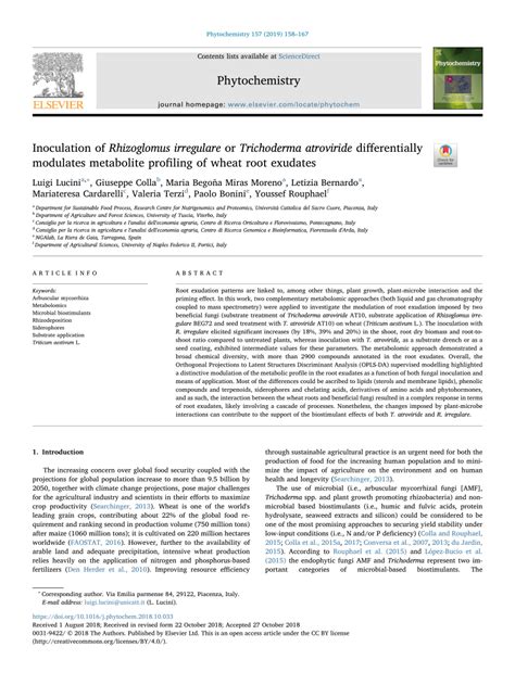 Pdf Inoculation Of Rhizoglomus Irregulare Or Trichoderma Atroviride Differentially Modulates