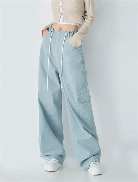 리틀마켓 오버핏 Y2k 허리 스트링 카고 롱 와이드 팬츠 Pc85b3 바지 건빵 면 코튼 소라 핑크 베이지 화이트 블랙 캐쥬얼 데일리 여행 캠퍼스 꾸안꾸 룩 봄 가을 간절기