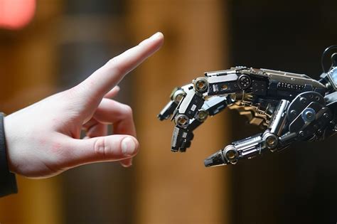 Premium Photo Touching The Future Humanrobot Encounter