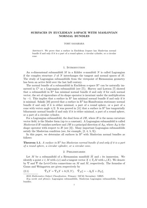 Pdf Surfaces In Euclidean 3 Space With Maslovian Normal Bundles