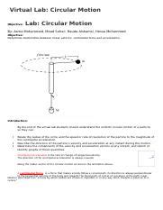 Virtual Lab Circular Motion Docx Virtual Lab Circular Motion Objective Lab Circular Motion