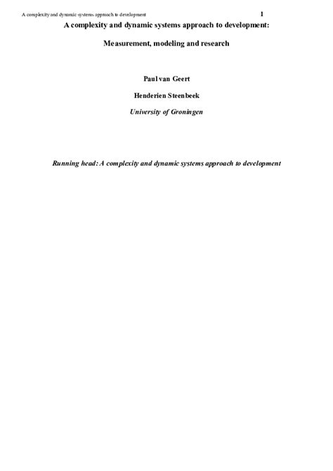 Pdf A Complexity And Dynamic Systems Approach To Developmental