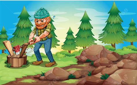 A Timber Cutter Felling Trees Close To The Boulders Vector Weeds Stone Hardworking PNG And