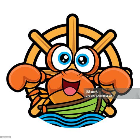 바다에서 보트와 함께 여행 만화 캐릭터 해산물 게 벡터 그림입니다 갈고리 발톱에 대한 스톡 벡터 아트 및 기타 이미지 갈고리