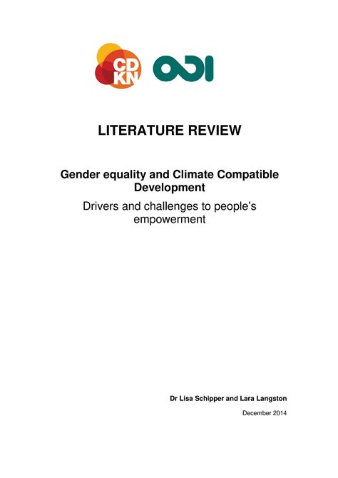 Gender Literature Review Publication LITERATURE REVIEW Gender Equality And Climate Compatible