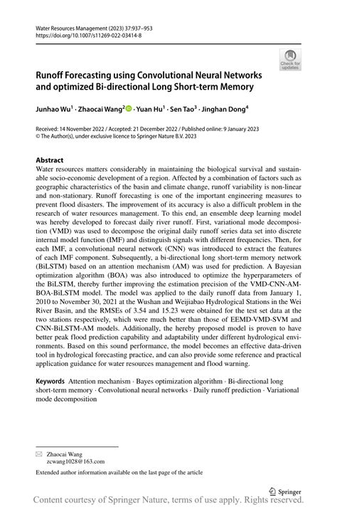 Runoff Forecasting Using Convolutional Neural Networks And Optimized Bi Directional Long Short