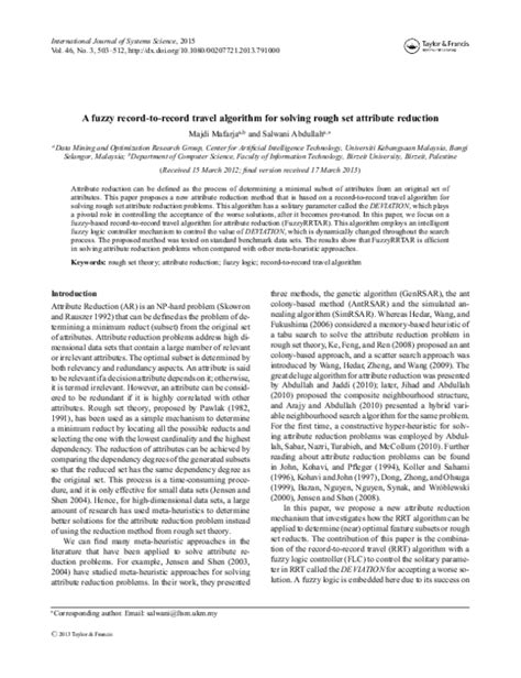 Pdf A Fuzzy Record To Record Travel Algorithm For Solving Rough Set