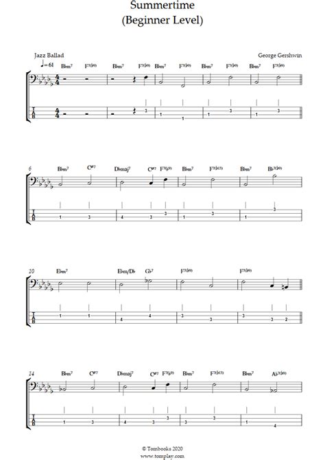 Summertime Beginner Level Fitzgerald Ella Fitzgerald Bass Tabs