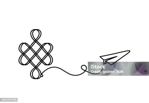 흰색에 선을 그리는 종이 비행기로 끝없는 상서로운 매듭의 표시 가네샤에 대한 스톡 벡터 아트 및 기타 이미지 가네샤 균형 그림 이야기 Istock