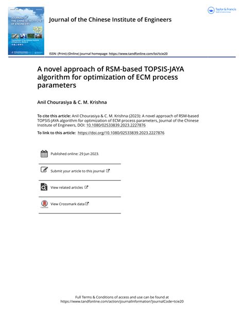 Pdf A Novel Approach Of Rsm Based Topsis Jaya Algorithm For Optimization Of Ecm Process