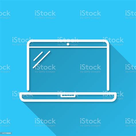 랩톱 파란색 배경에 아이콘 긴 그림자가 있는 평면 디자인 3차원 형태에 대한 스톡 벡터 아트 및 기타 이미지 3차원 형태