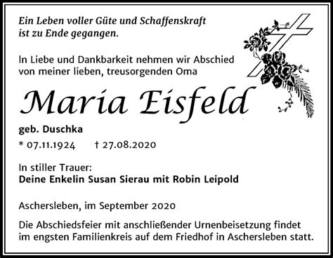Traueranzeigen Von Maria Eisfeld Abschied Nehmen De