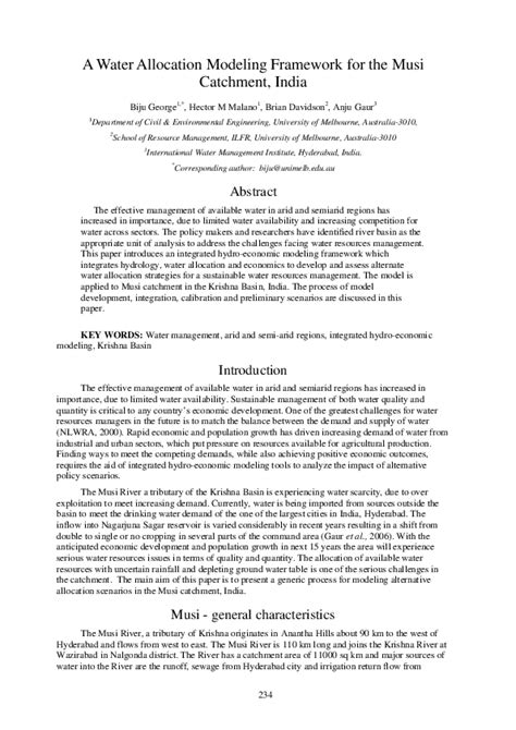 Pdf A Water Allocation Modeling Framework For The Musi Catchment India