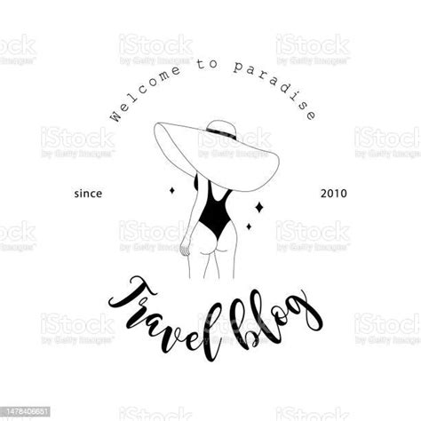 여행 블로그 또는 여행사를 위한 로고 디자인 검은 수영복을 입은 현대적인 미니멀리스트 여성 라인 아트 스타일의 손으로 그린 벡터 그림 로고에 대한 스톡 벡터 아트 및 기타