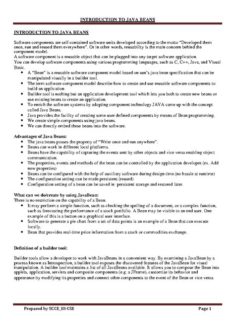 Introduction To Java Beans Introduction To Java Beans Software