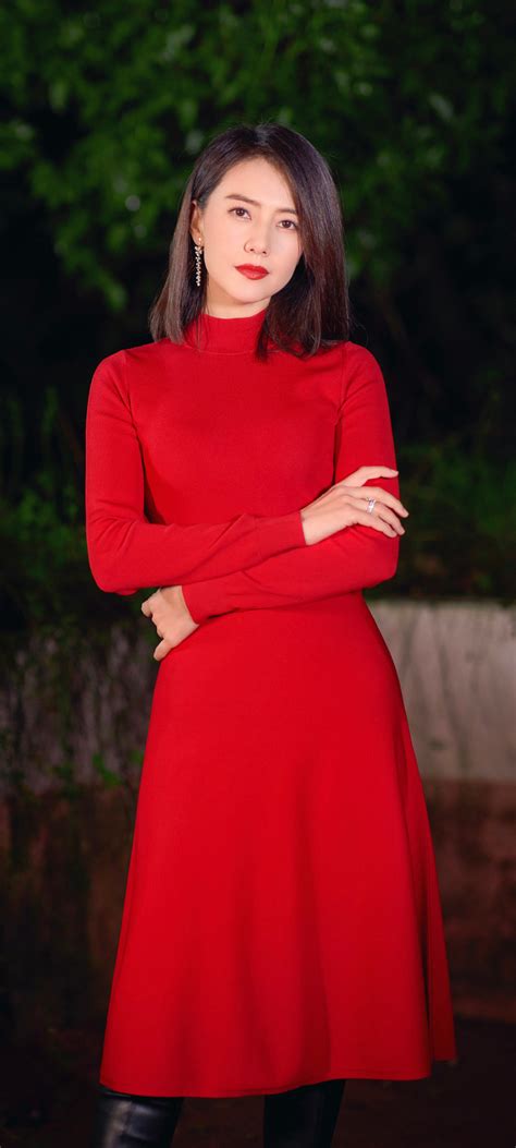 红色裙子长发气质美女高圆圆全屏高清手机壁纸 墨鱼部落格手机壁纸